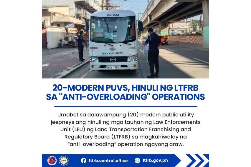 LTFRB nabs 20 modern PUV units for overloading