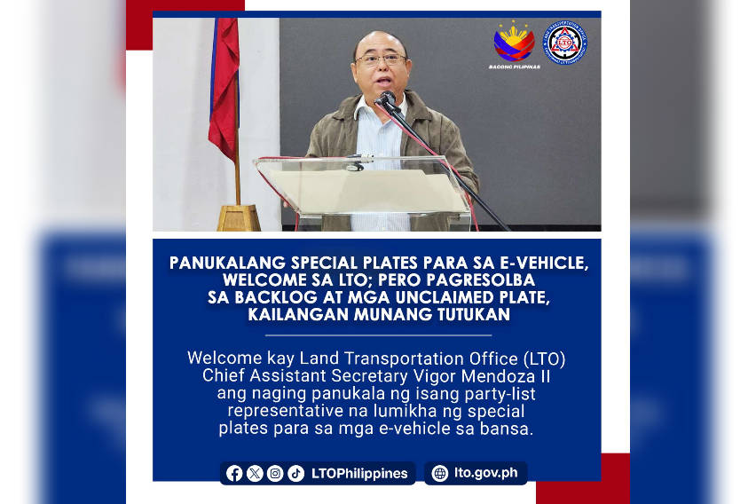 LTO welcomes proposal for special plates for EVs LTO welcomes proposal for special plates for EVs